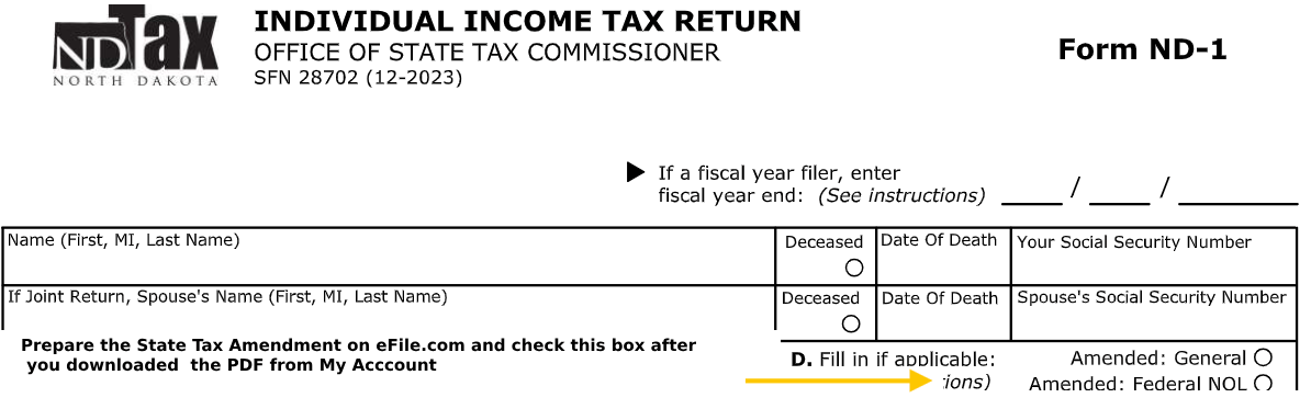 A North Dakota Tax Return Amendment Can Be Prepared on eFile.com