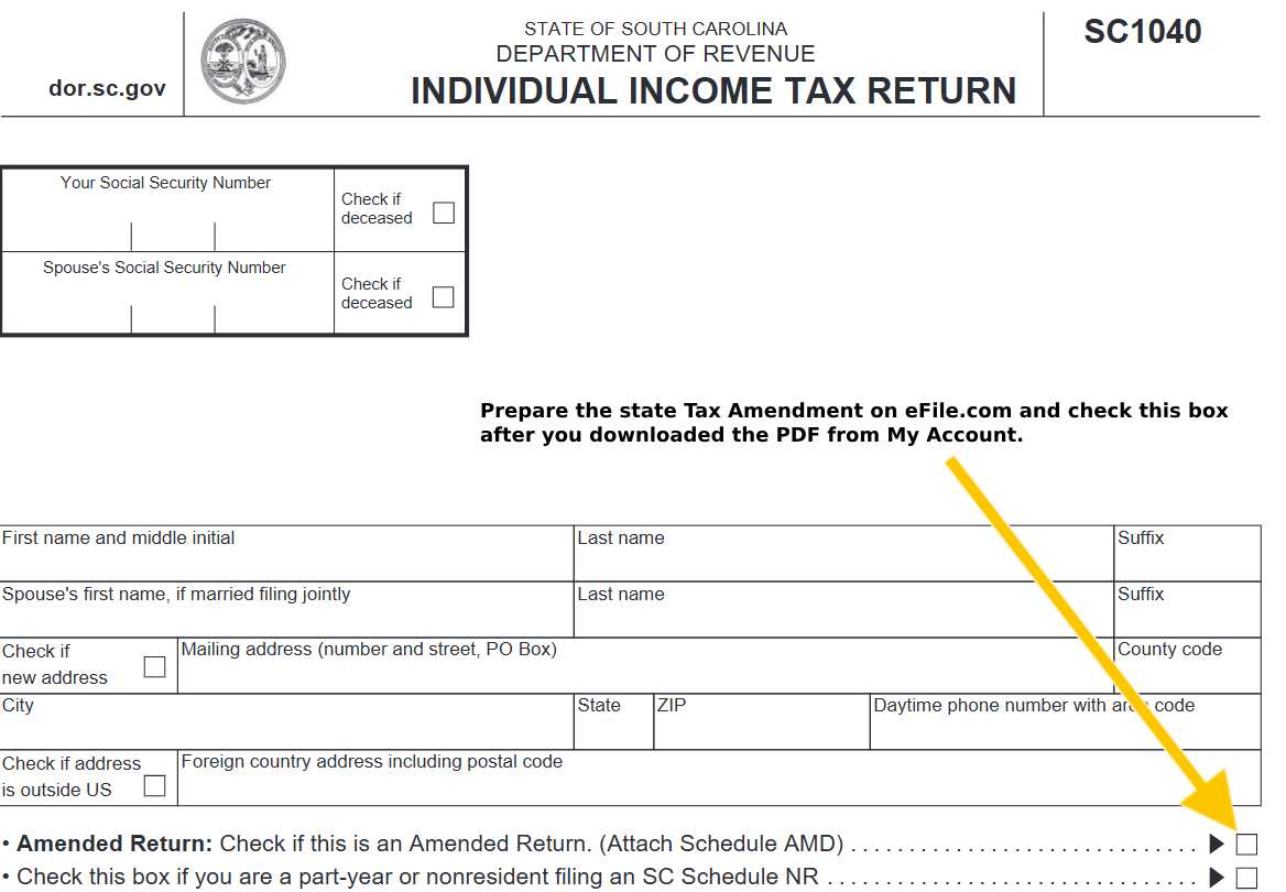 South Carolina Income Tax Amendment SC 1040X
